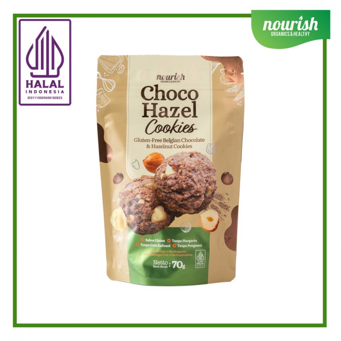 Choco Hazel Cookies - Gluten Free Belgian Chocolate & Hazelnut Cookies 70gr